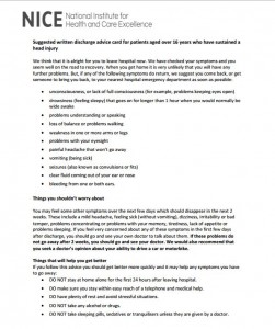 The following head injury discharge guideline is from the National ...