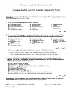 So below is the Evaluation for Severe Sepsis Screening Tool.