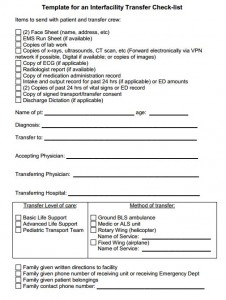 The Transfer Information to be sent with the pediatric patient: