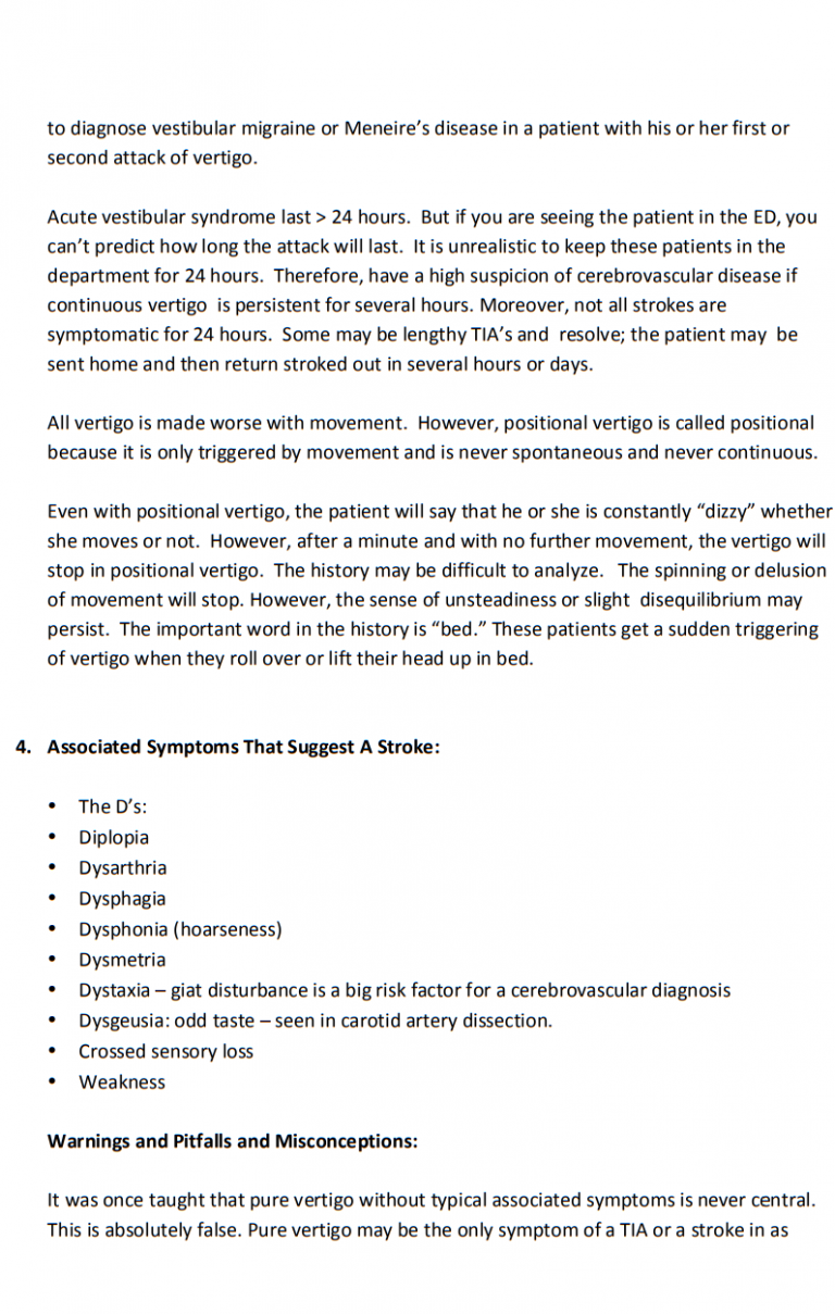 Dr. Himmel’s detailed handout on vertigo follows: